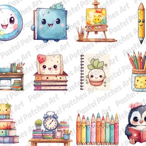 Kawaii School Clipart, Cute School Supplies, Back to School Clipart ...