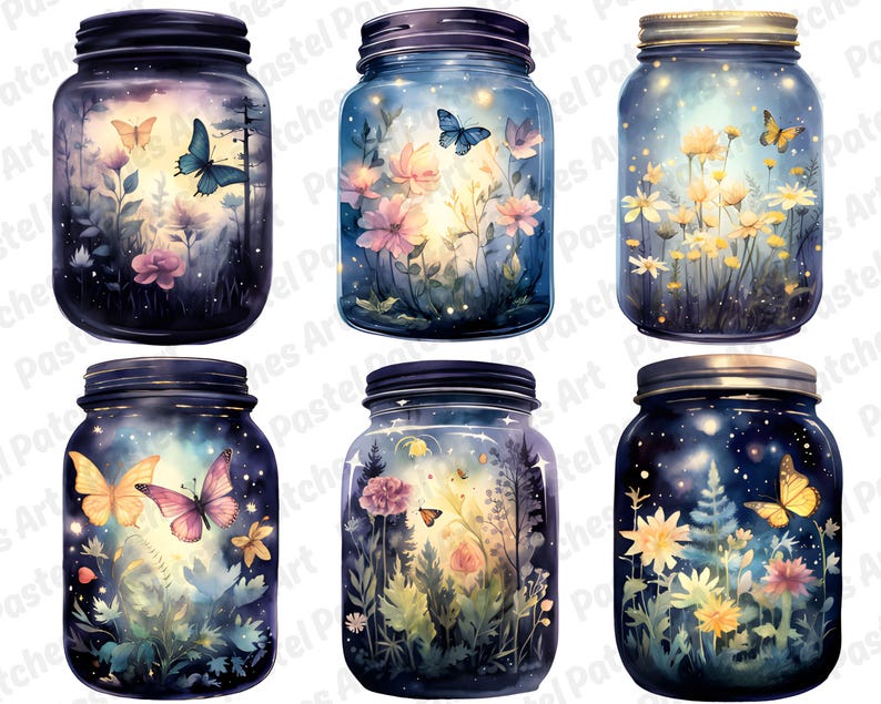 Firefly Clipart Mason Jar PNG, Magical Butterfly Night Sky Graphics ...