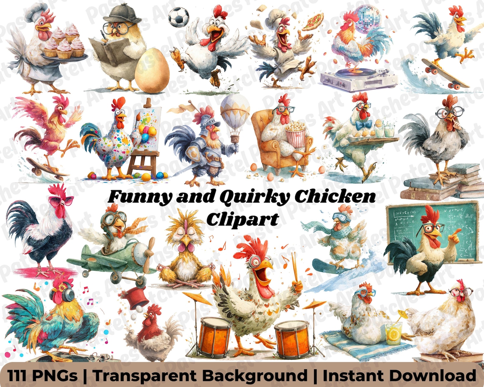 Funny and Quirky Chicken Clipart, Crazy Chicken Animal Png Bundle, DIY ...