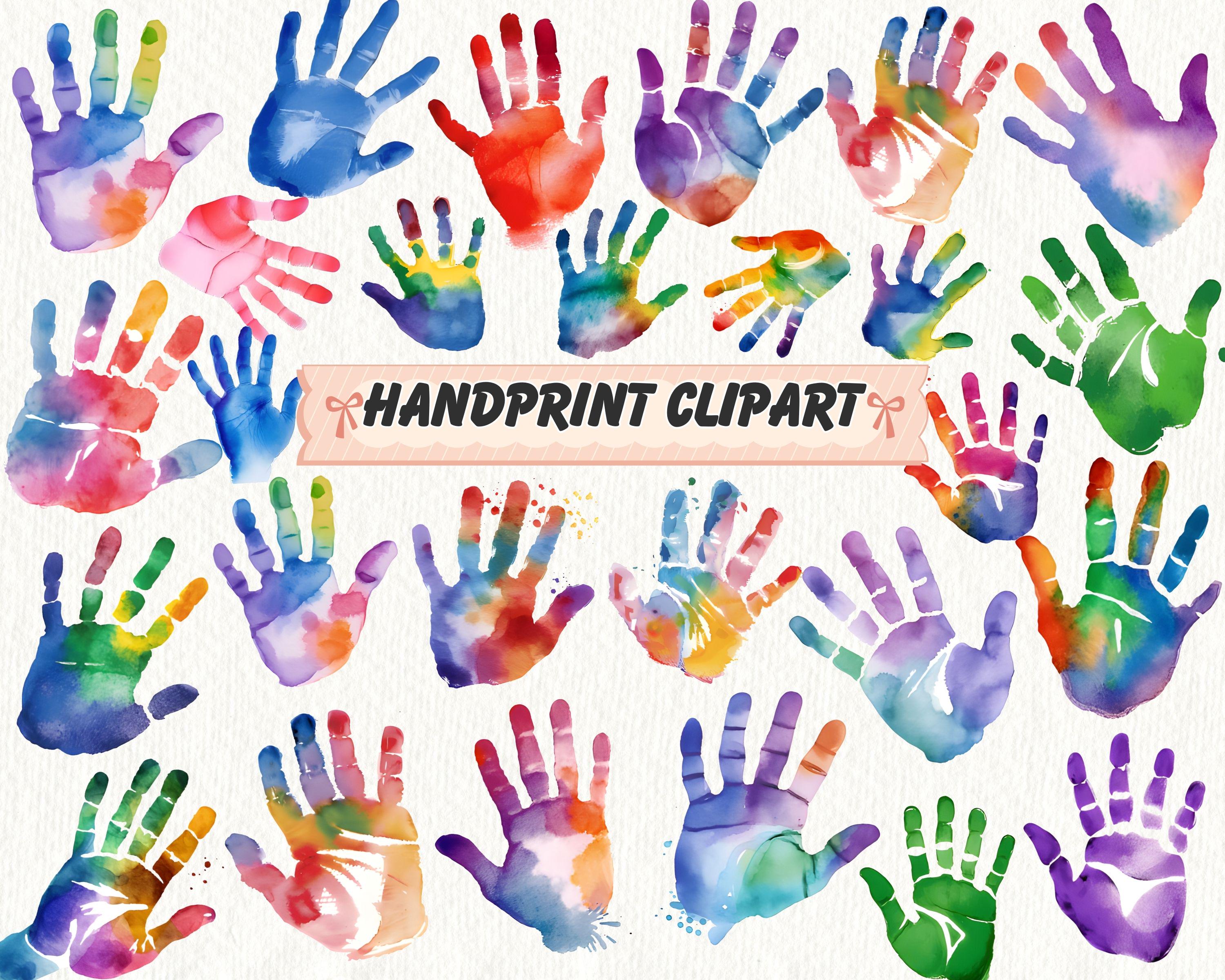 Watercolor Handprint Clipart, Painted Hand Prints, Kids Handprints PNG ...