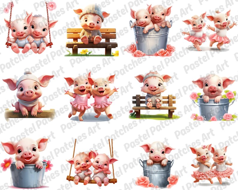 Cute Baby Pig Clipart, Funny Pig Clipart, Piglet Clipart, Happy Pig ...