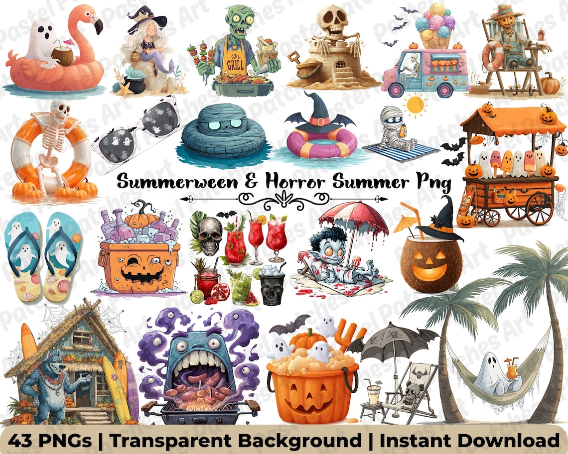 40+ Summerween Clipart | Spooky Summer Art for Crafts (digital Download ...