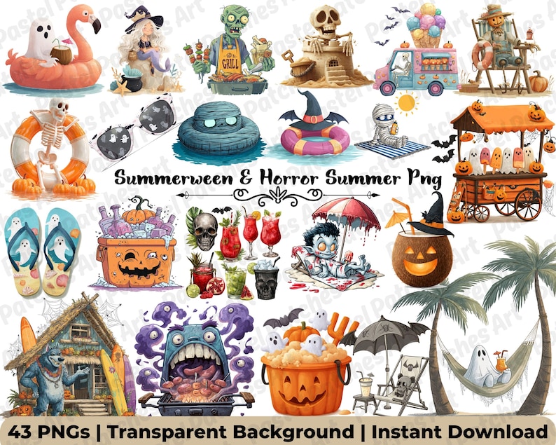 40+ Summerween Clipart | Spooky Summer Art for Crafts (digital Download ...