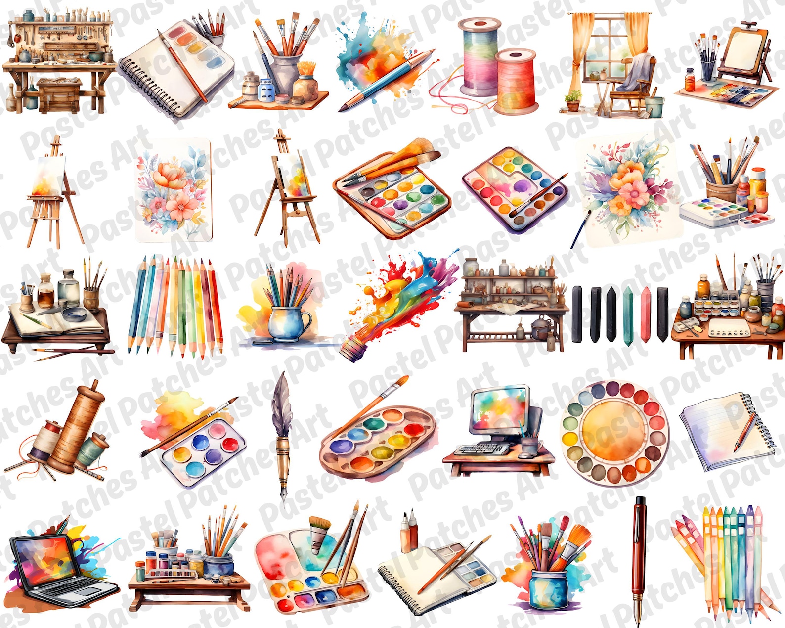 Art Supplies Clipart, Watercolor Paint Clipart, Artist Tools Clipart ...