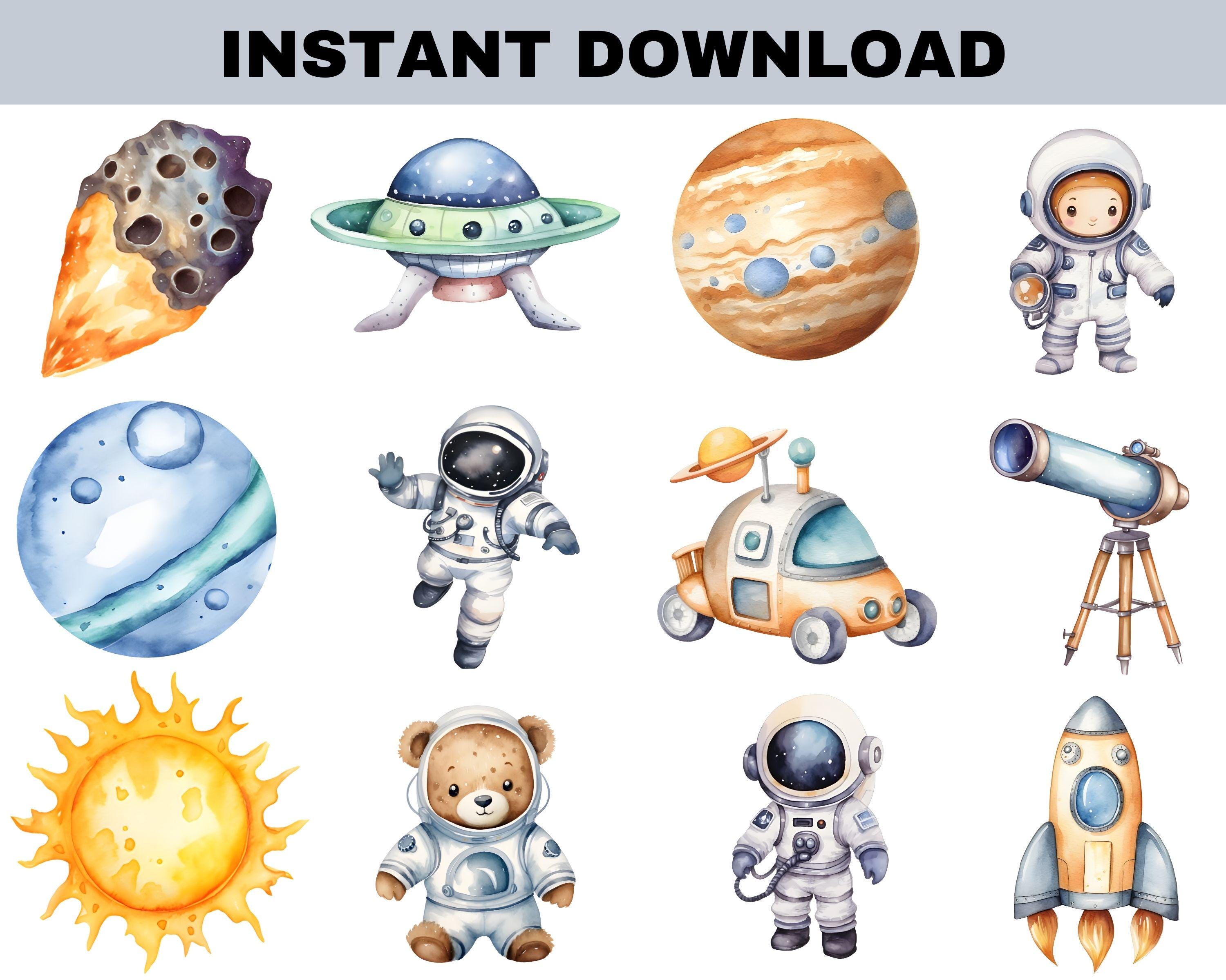 Cute Space Clipart - Watercolor Astronaut, Planets & Rockets - Outer ...