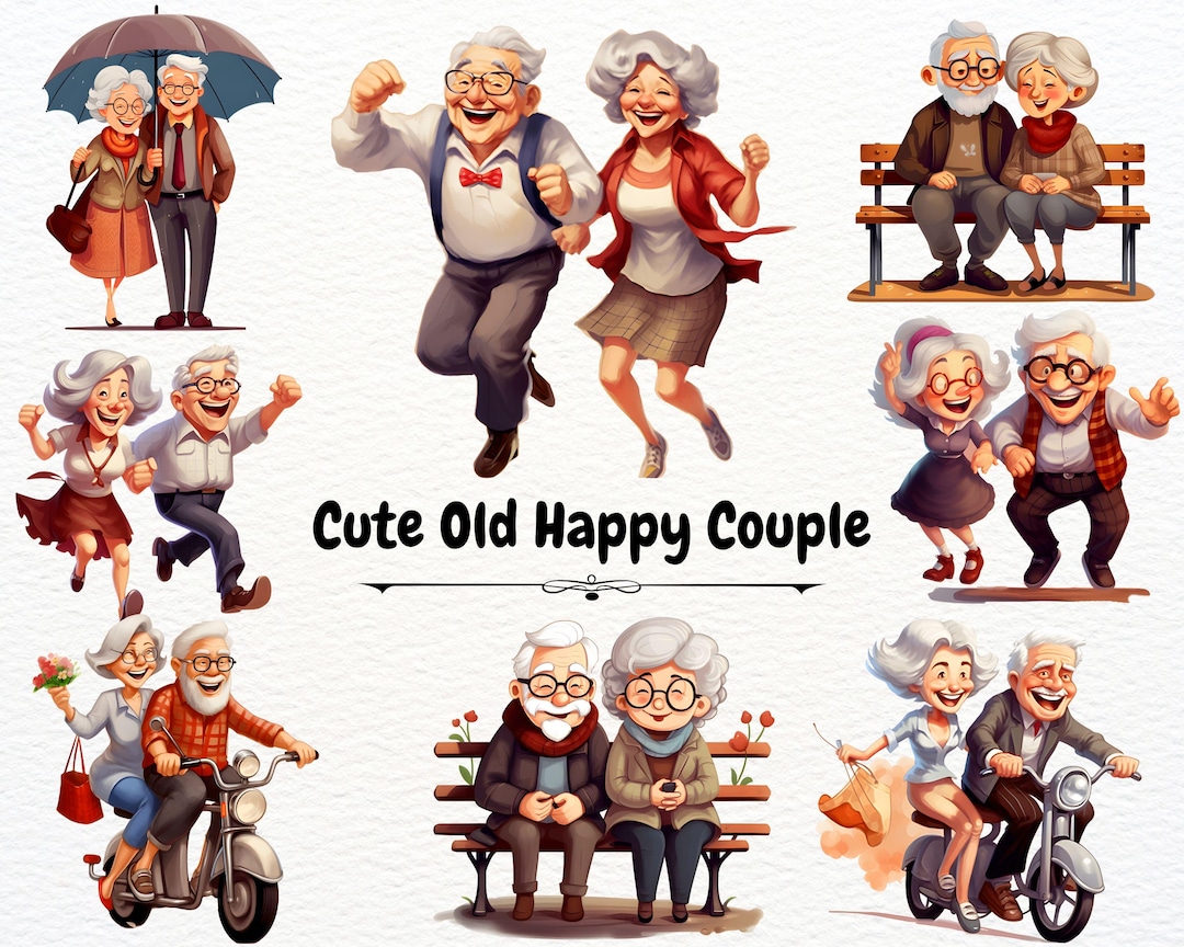 Cute Old Happy Couple Clipart, Old Funny Cartoon Grandparents, Happy ...