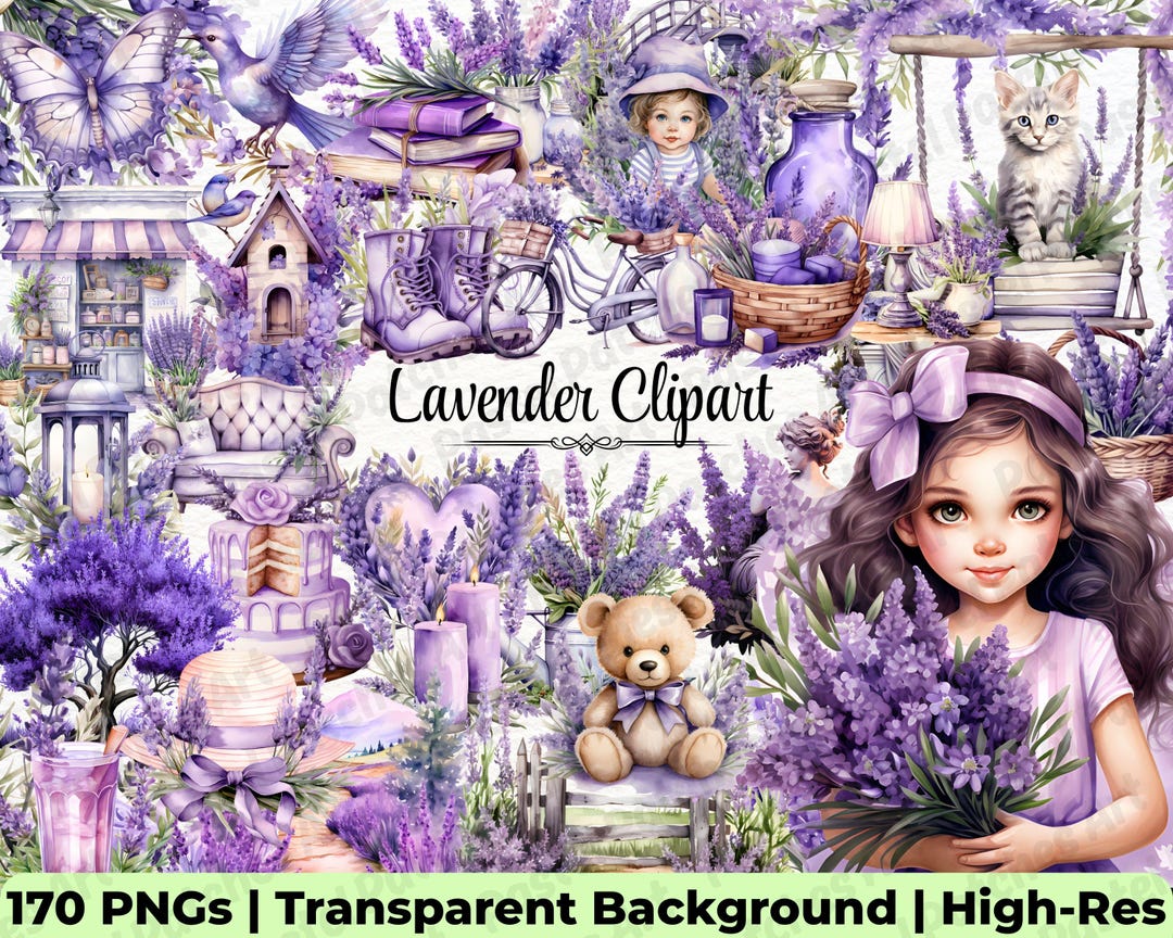 Lavender Clipart, 170+ Purple Flower Graphics, Wedding Florals PNG ...
