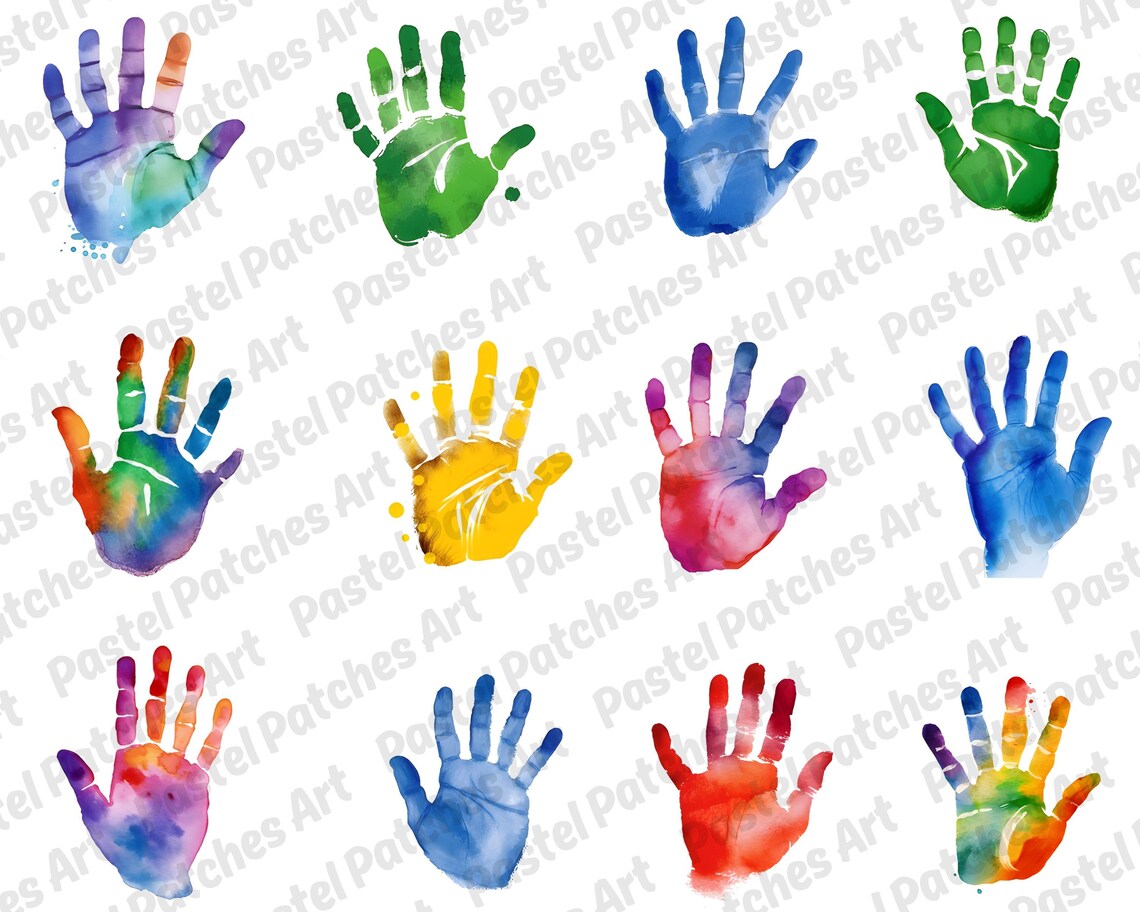 Watercolor Handprint Clipart, Painted Hand Prints, Kids Handprints PNG ...