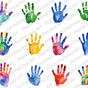 Watercolor Handprint Clipart, Painted Hand Prints, Kids Handprints PNG ...