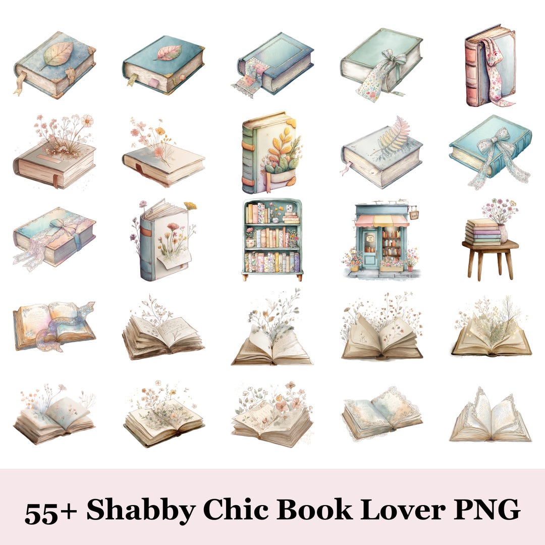 55+ Shabby Chic Book Lover Clipart Bundle PNG | Vintage Reader Girls ...