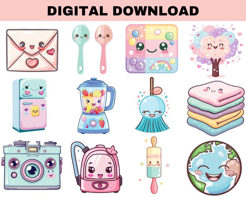Kawaii Planner Clipart Bundle, Cute Digital Stickers for Goodnotes ...