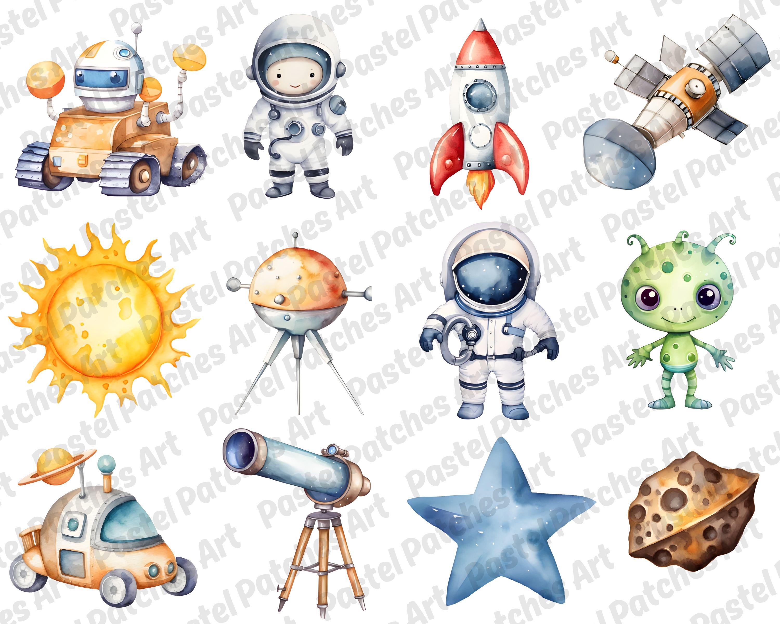 Cute Space Clipart - Watercolor Astronaut, Planets & Rockets - Outer ...