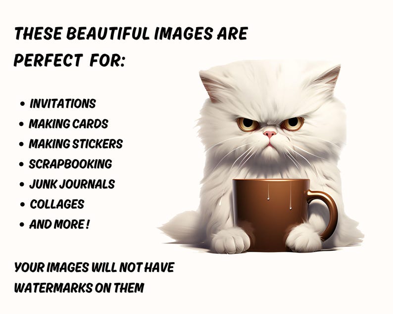 Grumpy Coffee Cat Clipart, Angry Cat Clipart, 25+ Moody Cat Images ...