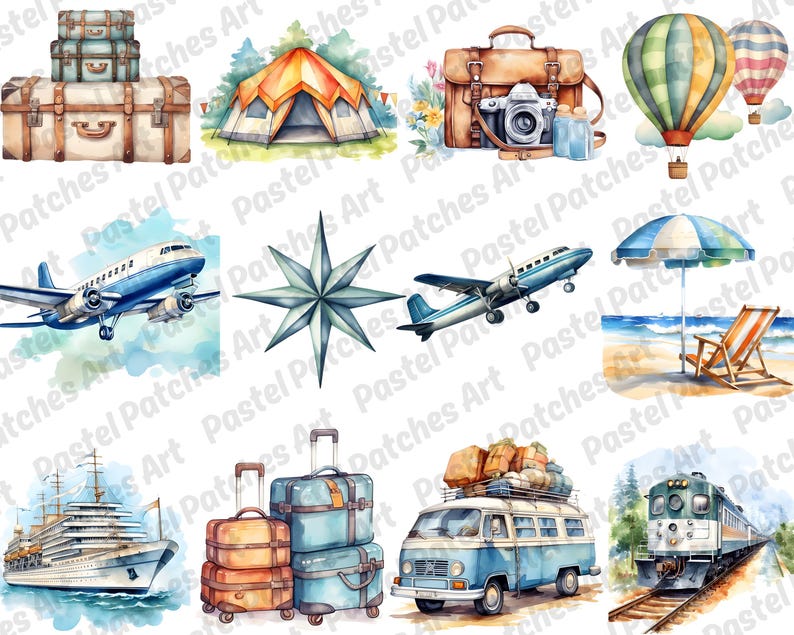 Watercolor Travel Clipart I Vacation Holiday Graphics I Summer Vacation ...