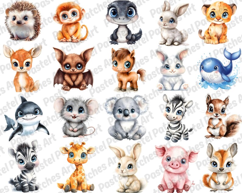 Woodland Safari Baby Animals Clipart, Watercolor Jungle Nursery Art ...