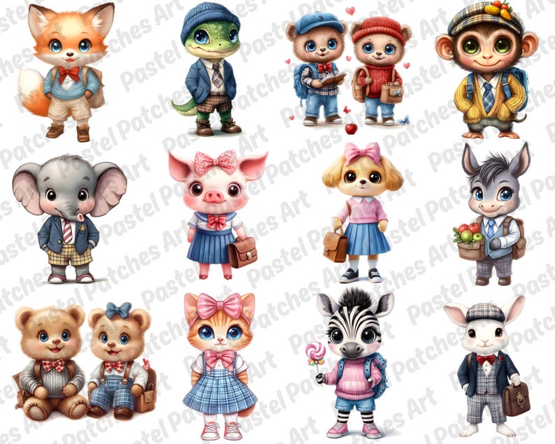 School Animal Clipart, Baby School Farm Animals Clipart, Classroom ...