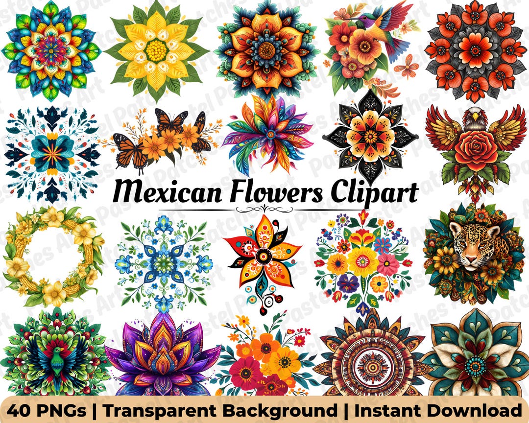 Vibrant Mexican Fiesta Flower Clipart | Watercolor Floral Art PNG ...