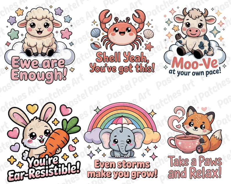 Kawaii Animal Daily Affirmation PNG Bundle | 20 Cute Animal Quotes ...