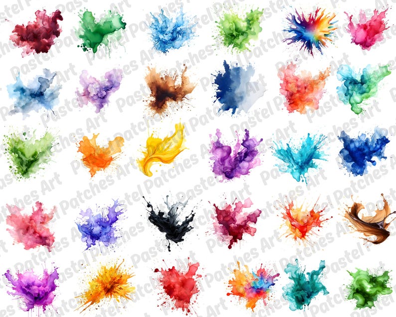 Watercolor Color Splash Clipart, 265+ Paint Splatter Clipart, Abstract ...