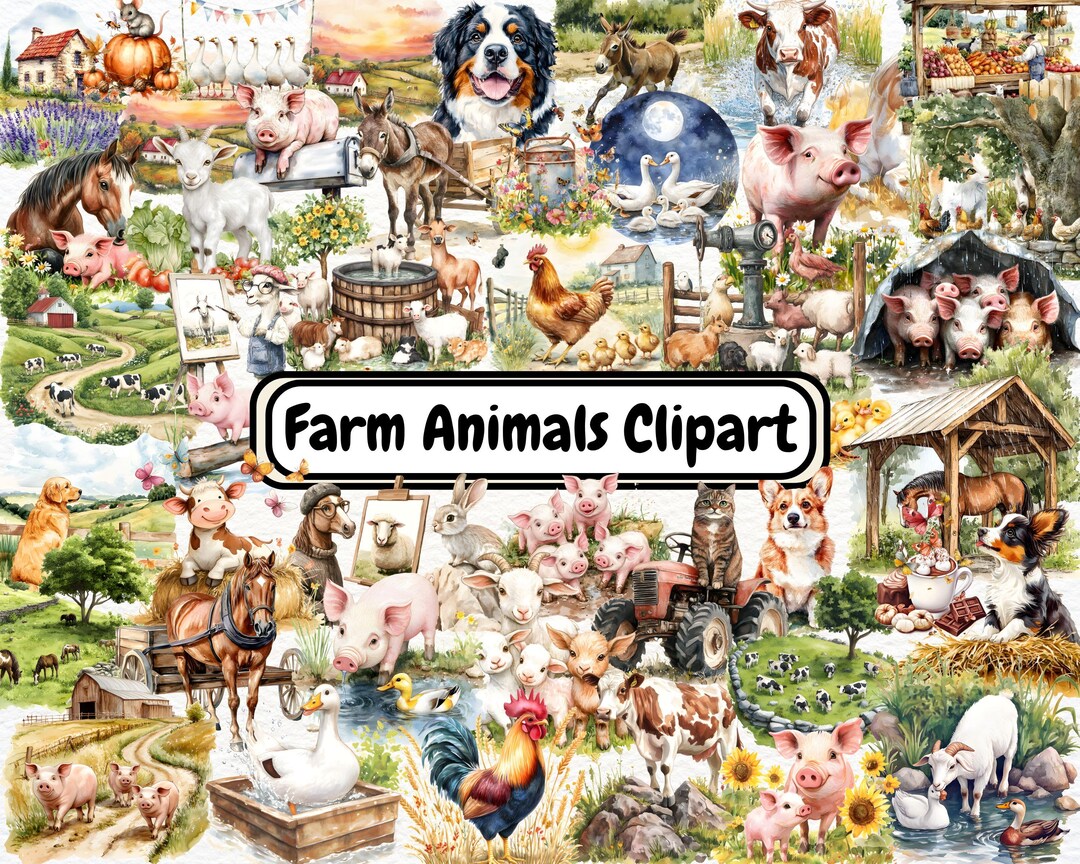 Farm Animals Clipart Bundle, Cute Baby Animals, Nursery Farm Animal Art ...