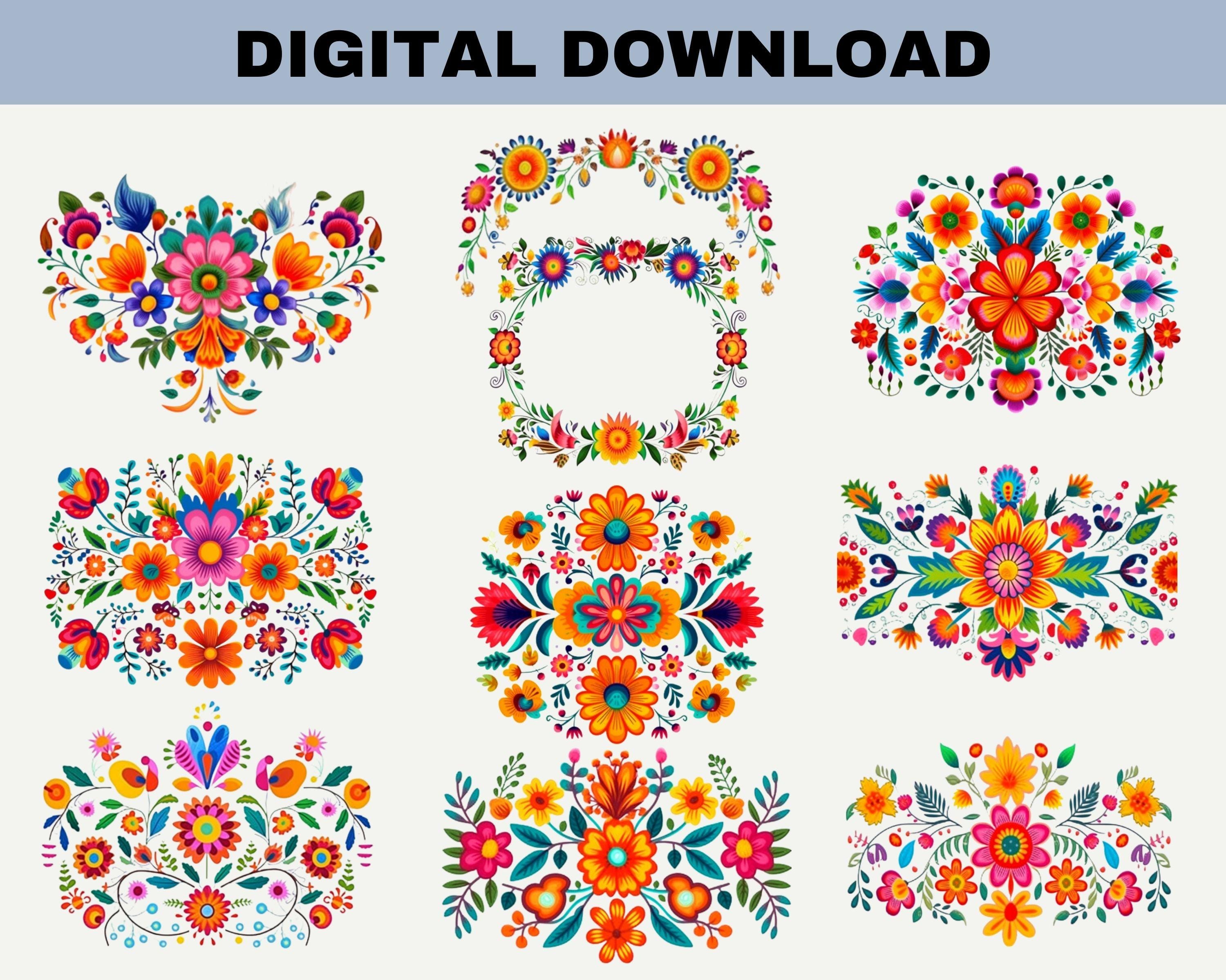 Mexican Fiesta Flowers Clipart, Vibrant Watercolor Otomi Floral ...