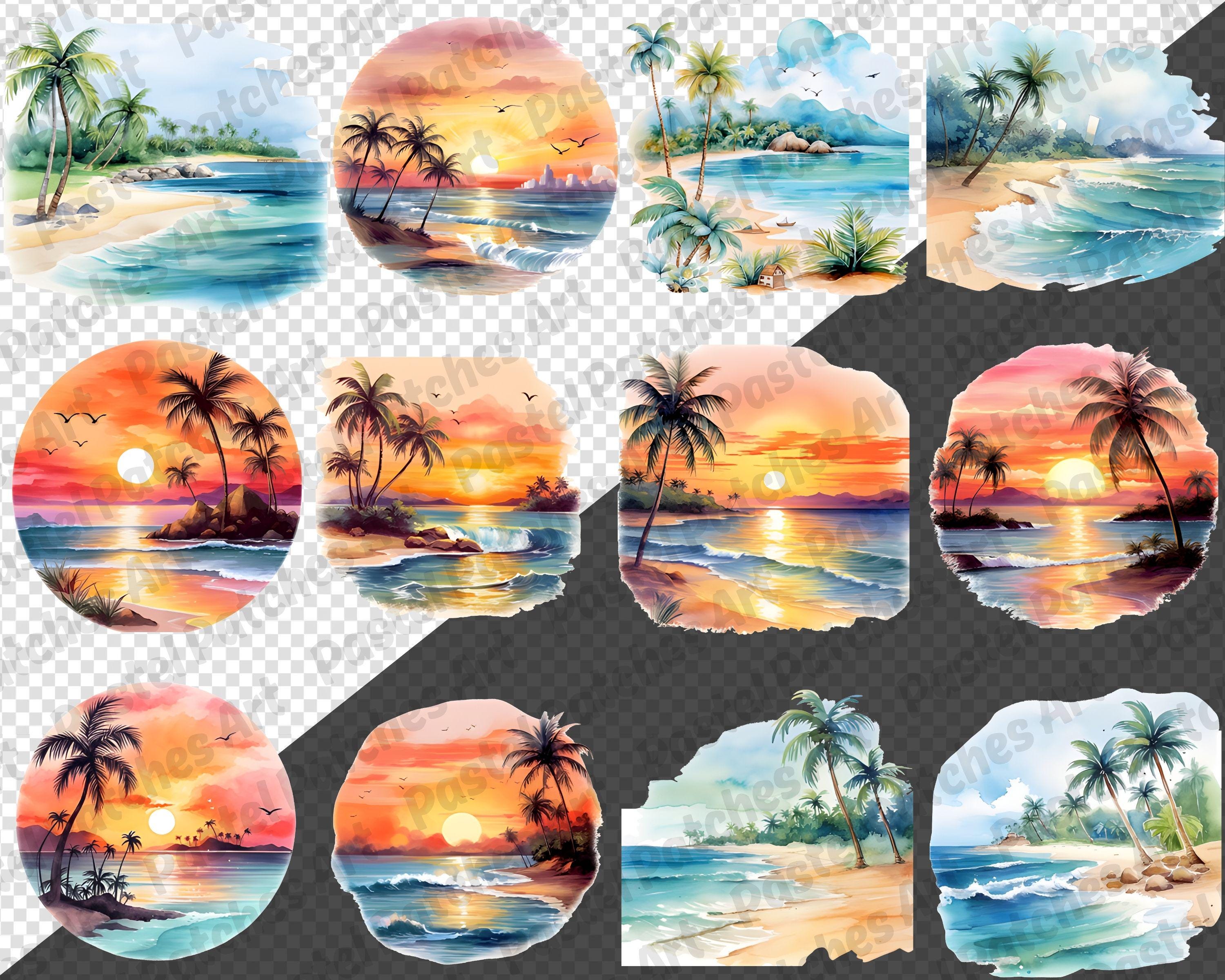 Tropical Beach Clipart, Watercolor Sunrise, Sea PNG, Summer Holiday ...