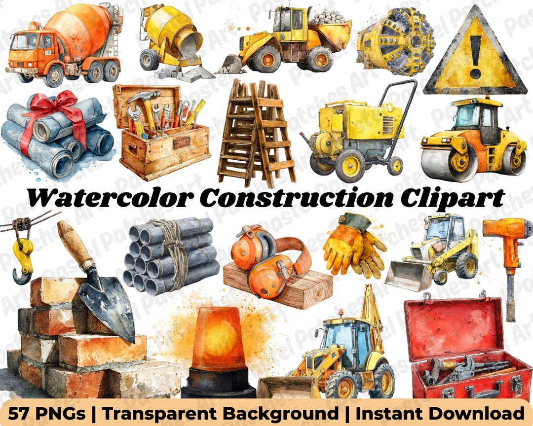 Construction PNG Clipart – 55 Watercolor Elements | Pastel Construction ...