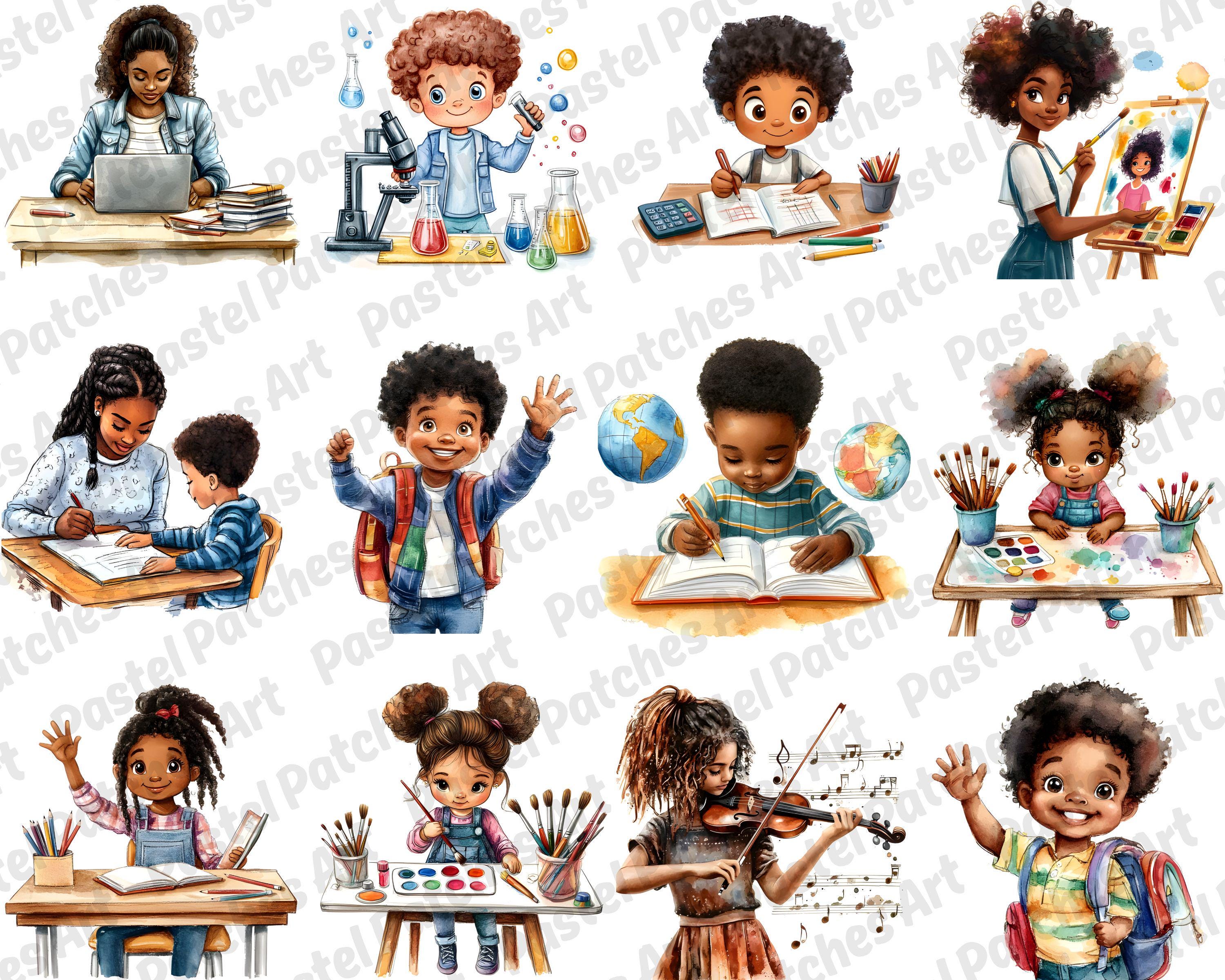 Back to School Clipart, Black Teacher Clipart, Cute Afro-american ...