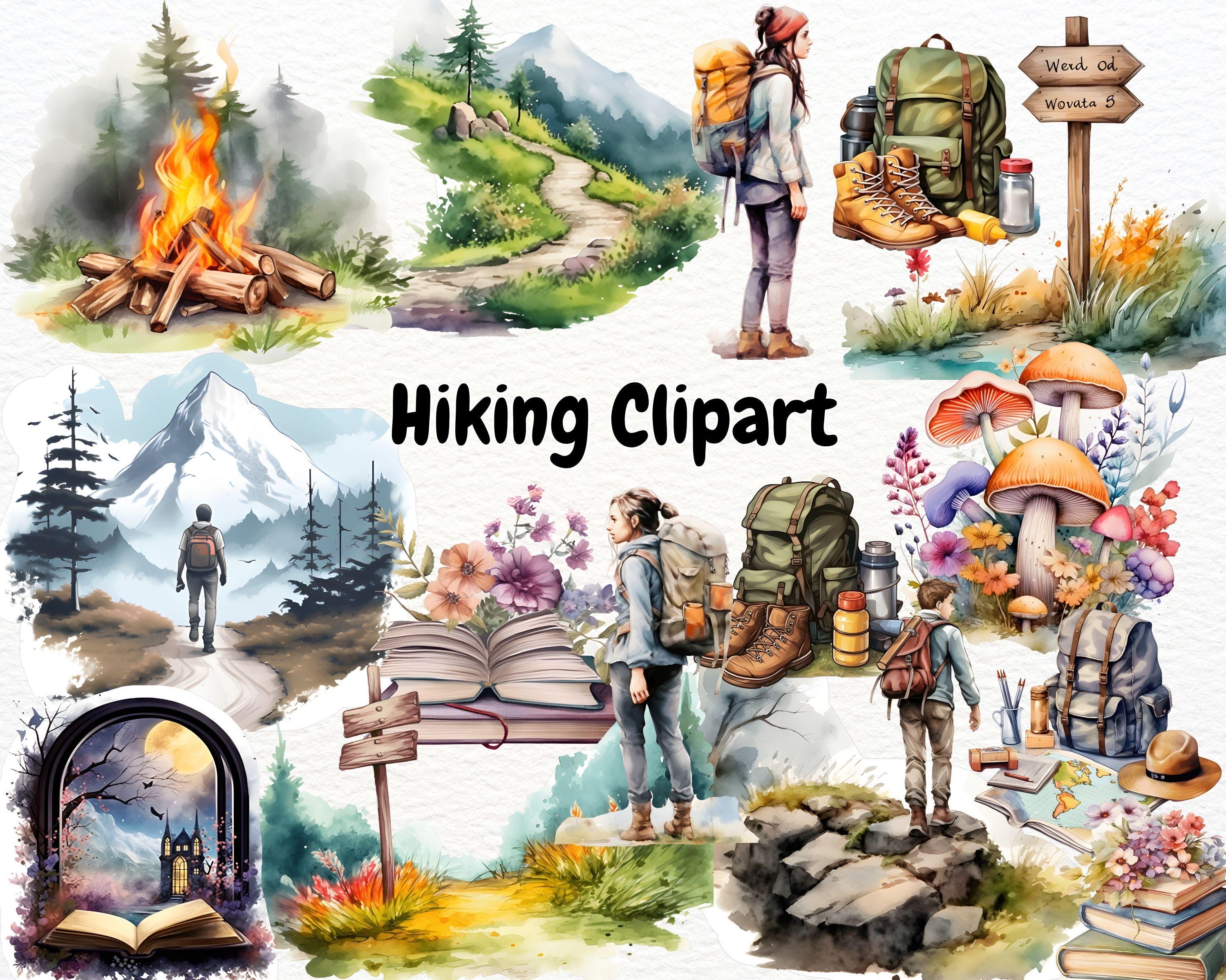 Hiking Clipart, Camping Clipart, Landscape Clipart, Hiker Clipart ...