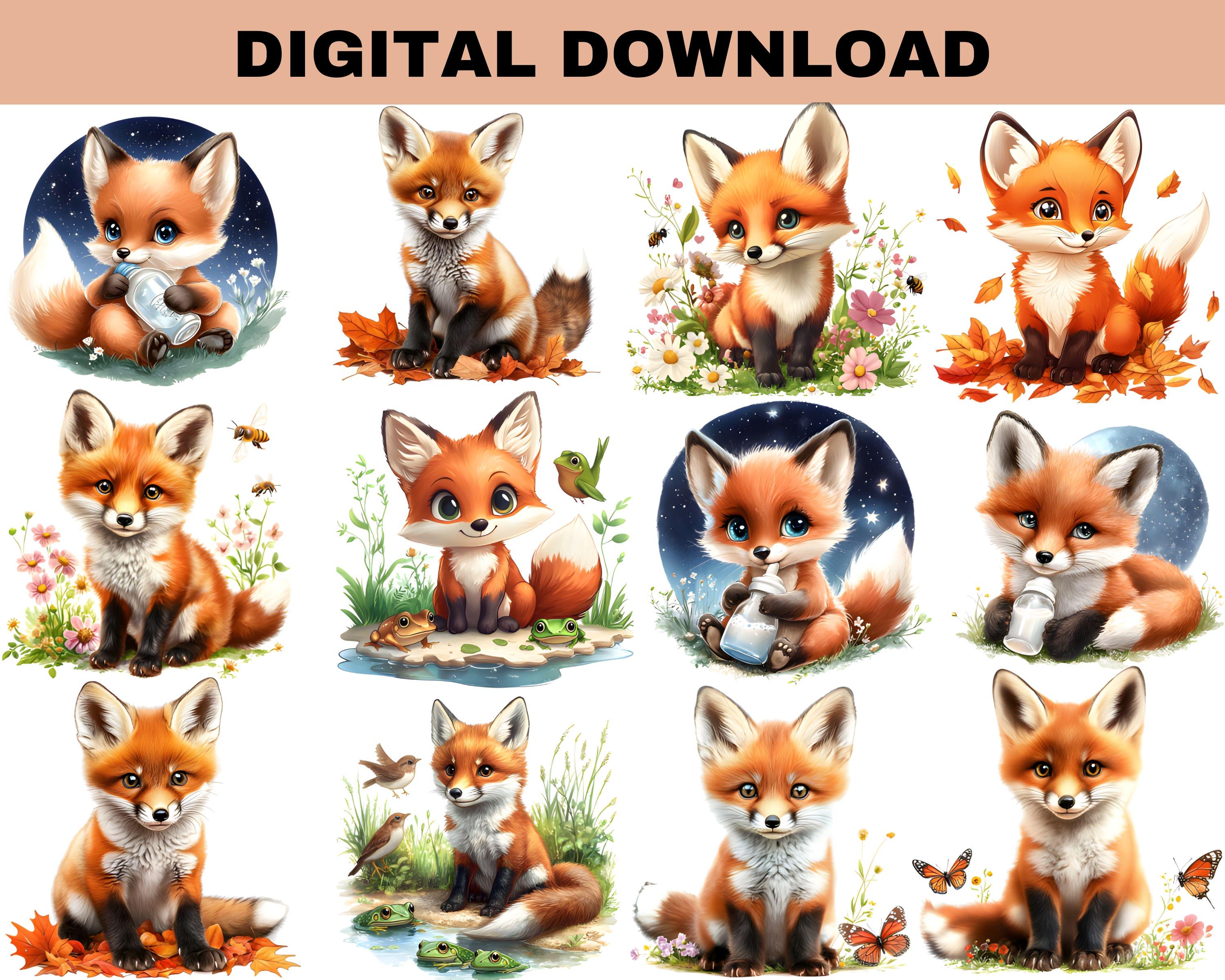 Baby Fox Clipart, Watercolor Fox PNG, Fox Graphics, Cute Nursery ...
