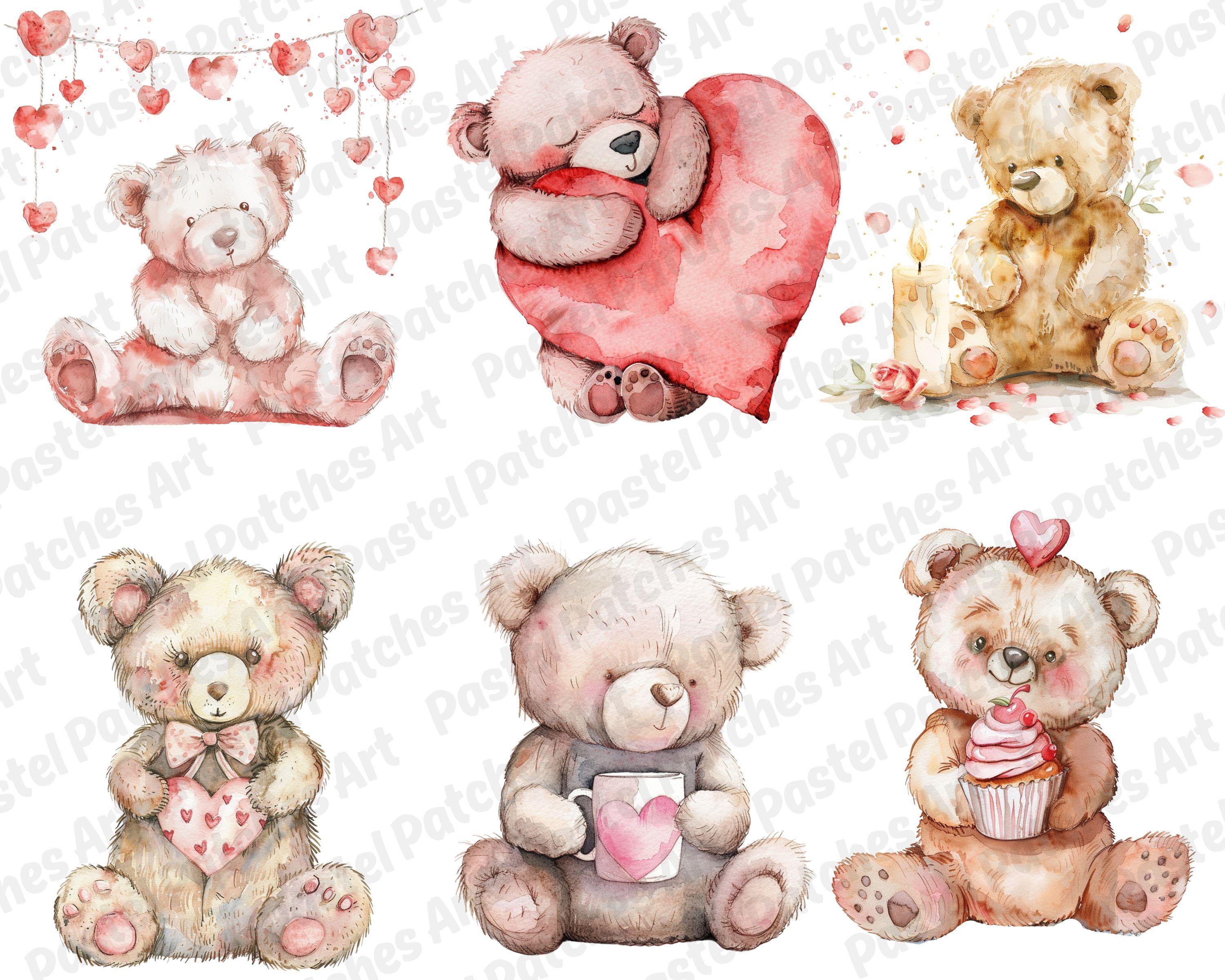 Valentine Bear Clipart Bundle • 25 Cute Valentines Bear Pngs | Digital ...