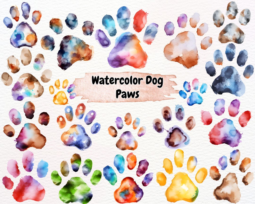 Watercolor Dog Paws, Cat Paws, Pet Illustration, Paw Print Clipart ...