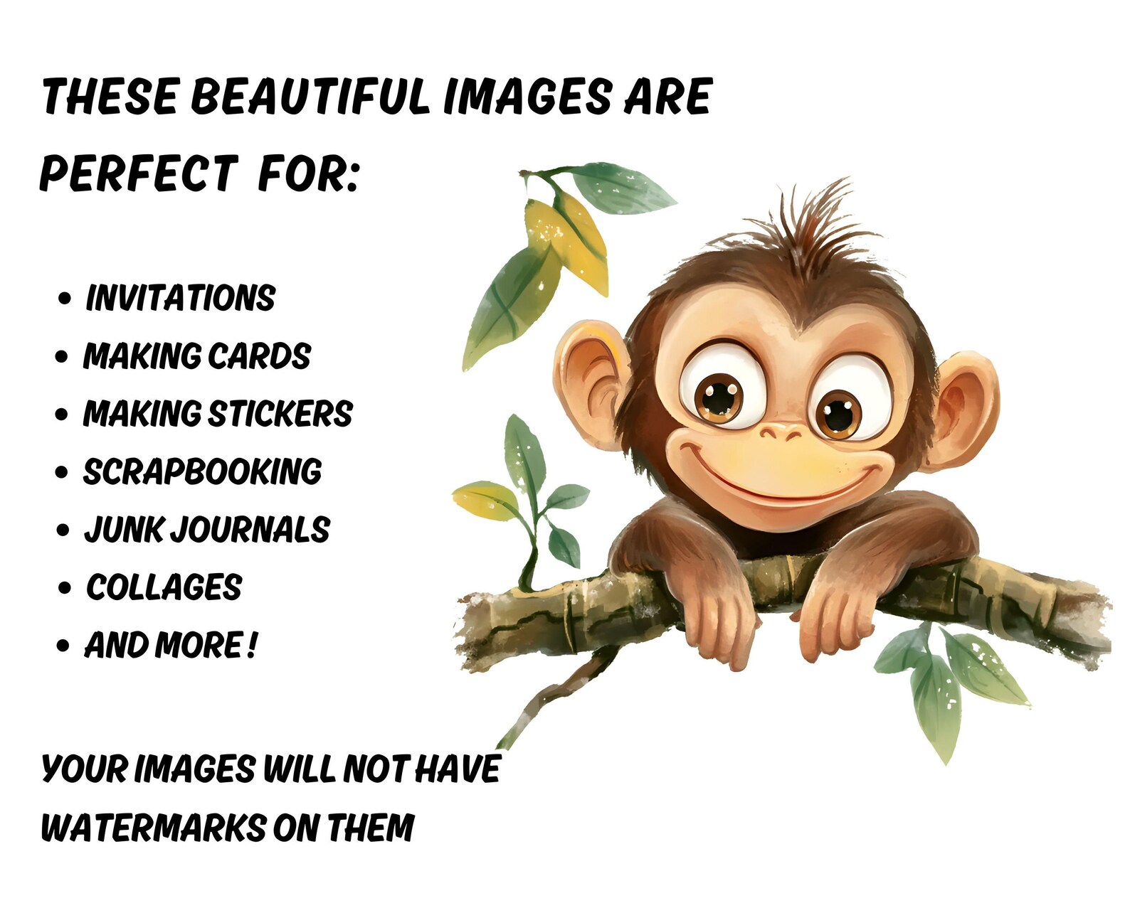 Funny Cheeky Monkeys Clipart Bundle, Cute Jungle Animal PNG, Whimsical ...