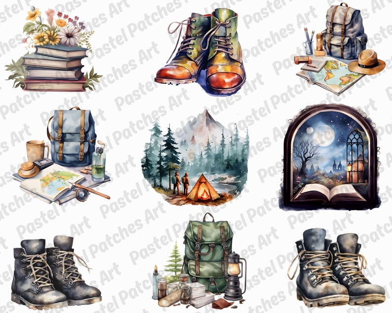 Hiking Clipart, Camping Clipart, Landscape Clipart, Hiker Clipart ...