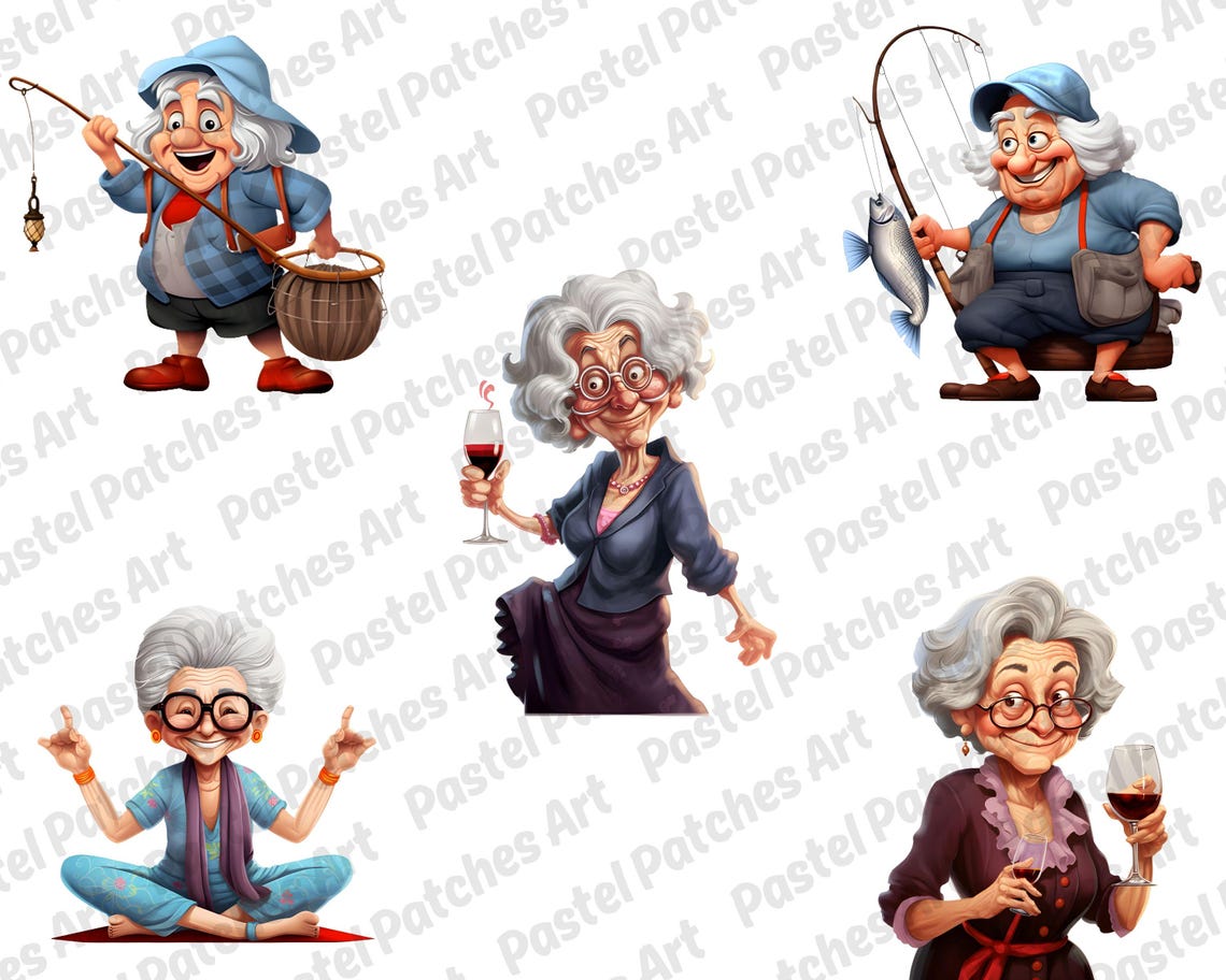 Funny Old Ladies Clipart, Cute Cartoon Grandma PNG, Happy Dancing Woman ...