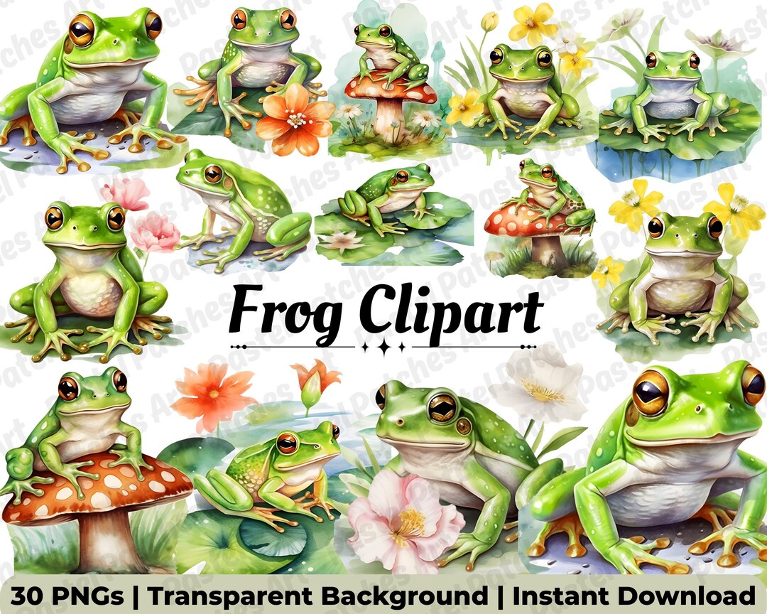 Cute Frog Clipart PNG, Watercolor Animal Graphics for Nursery Decor ...