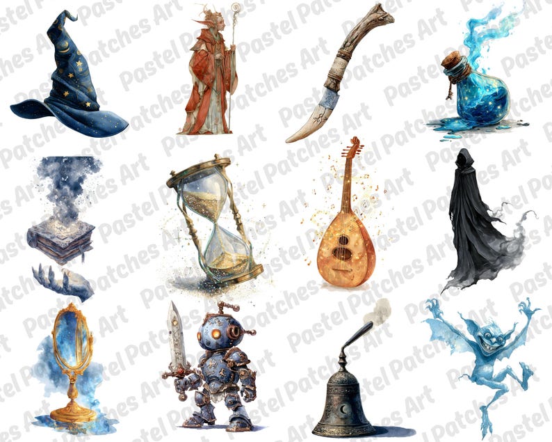 Watercolor Wizard School Clipart Bundle – 100 Magic PNG Files for Kids ...