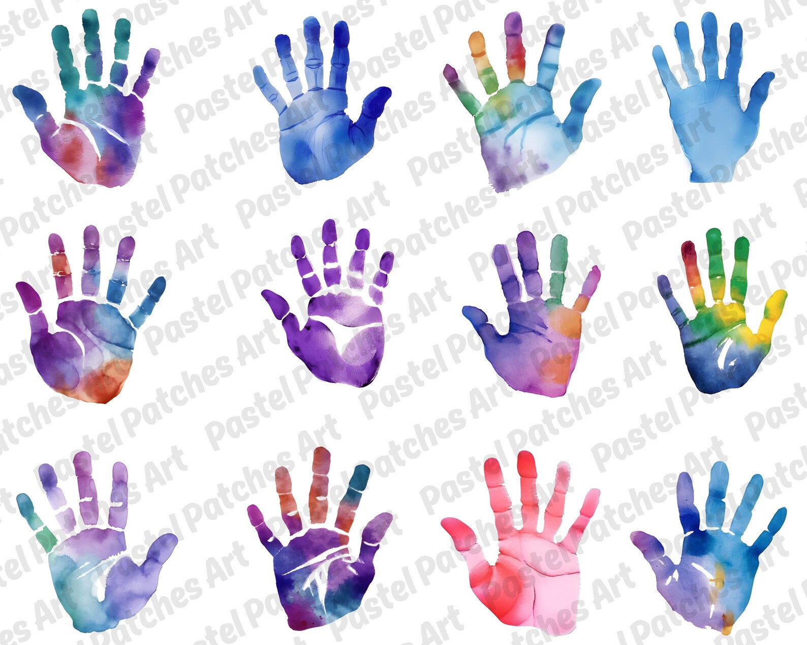 Watercolor Handprint Clipart, Painted Hand Prints, Kids Handprints PNG ...
