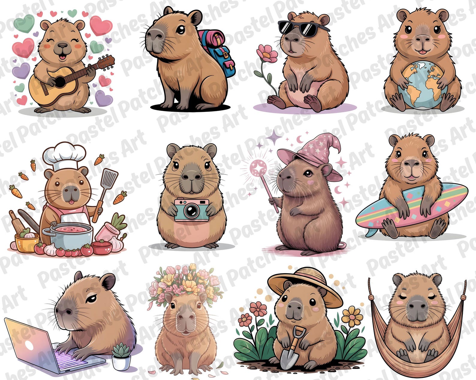 Cute Capybara Clipart PNG Bundle – 40+ Commercial Use Sublimation and ...