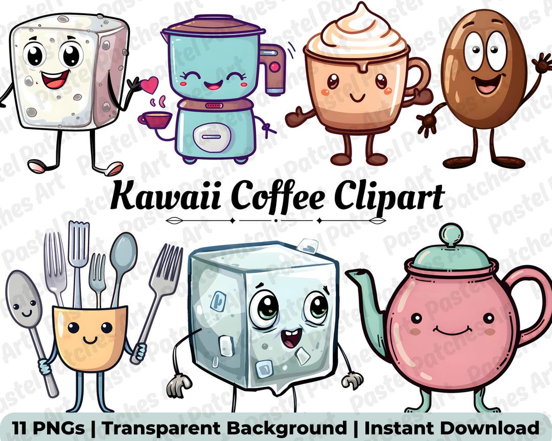 Kawaii Coffee Clipart Bundle | Cute Coffee Art PNG for Planner Stickers ...