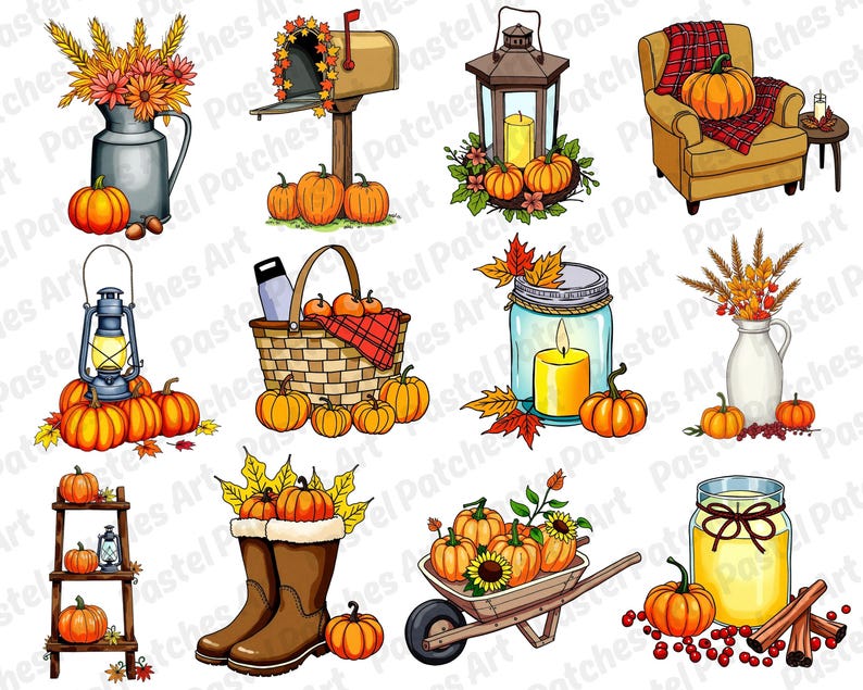 Cozy Autumn Clipart Bundle | Fall Autumn Clipart Pngs, Watercolor ...
