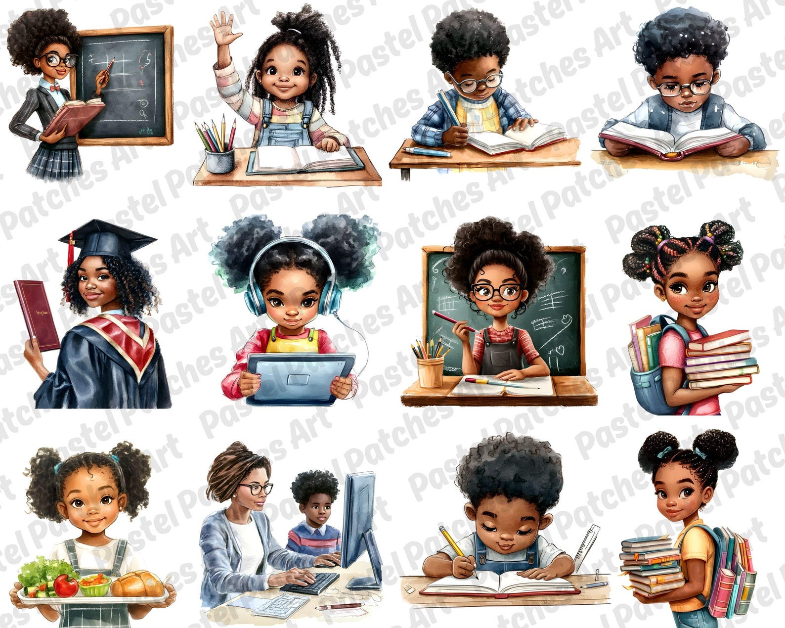 Back to School Clipart, Black Teacher Clipart, Cute Afro-american ...