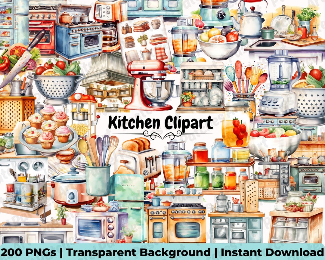 Kitchen Clipart, 200+ Cooking PNG, Rustic Cooking Clipart, Baking ...
