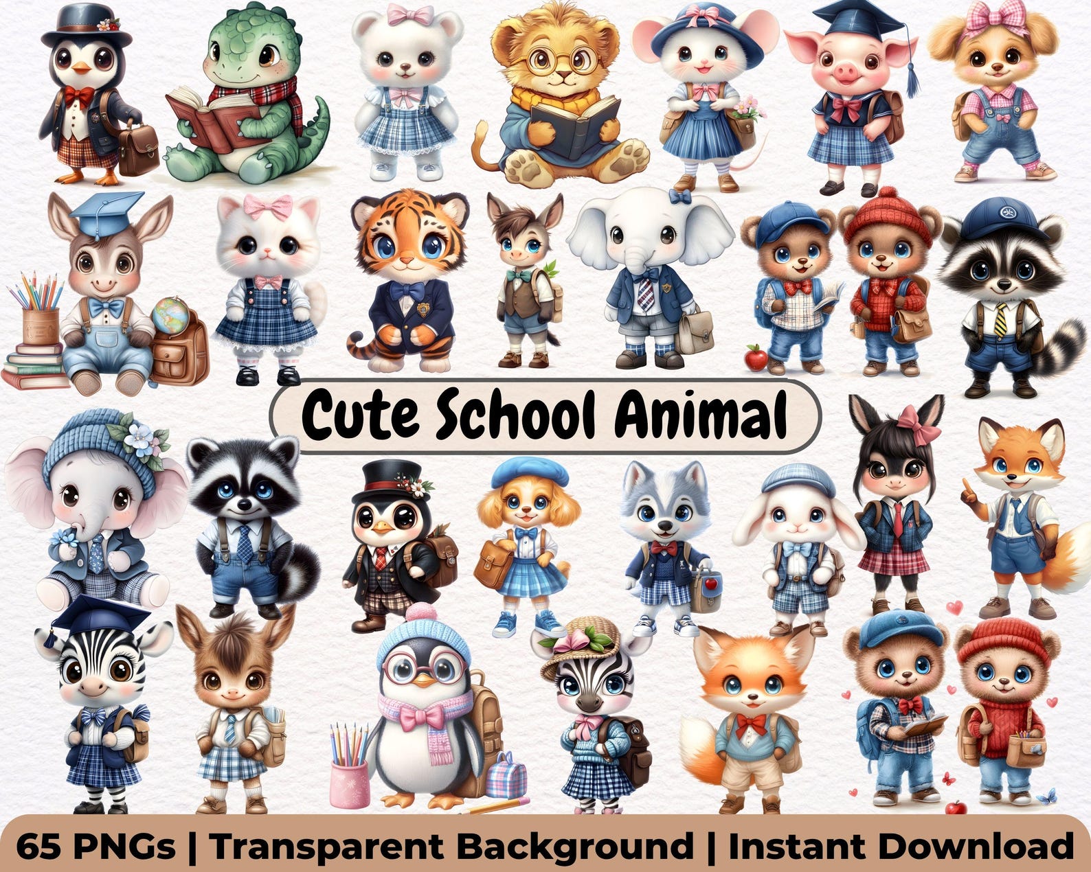 School Animal Clipart, Baby School Farm Animals Clipart, Classroom ...
