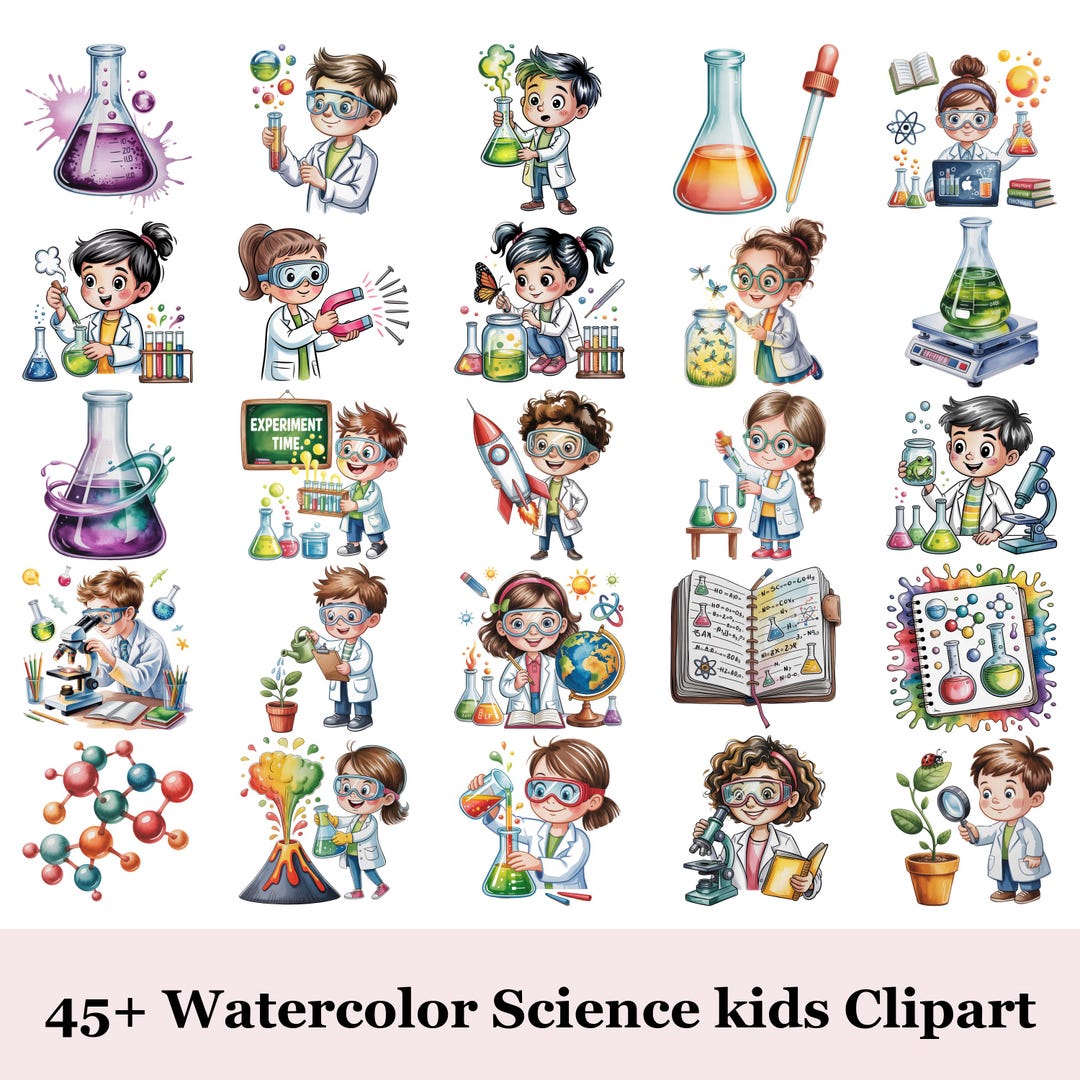 Watercolor Science Clipart Bundle for Kids • Cute STEM Clipart Teachers ...