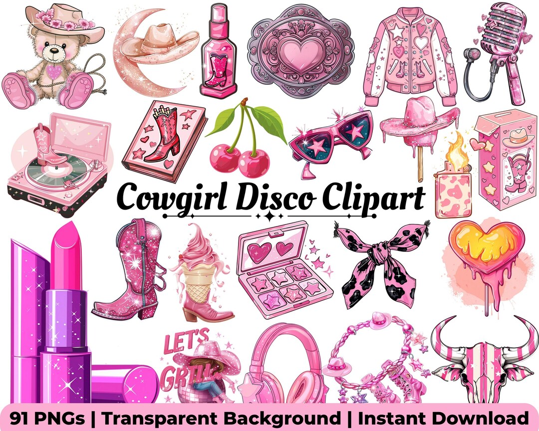 Pink Cowgirl Clipart for Bachelorette Party, Groovy Disco Cowgirl PNG ...