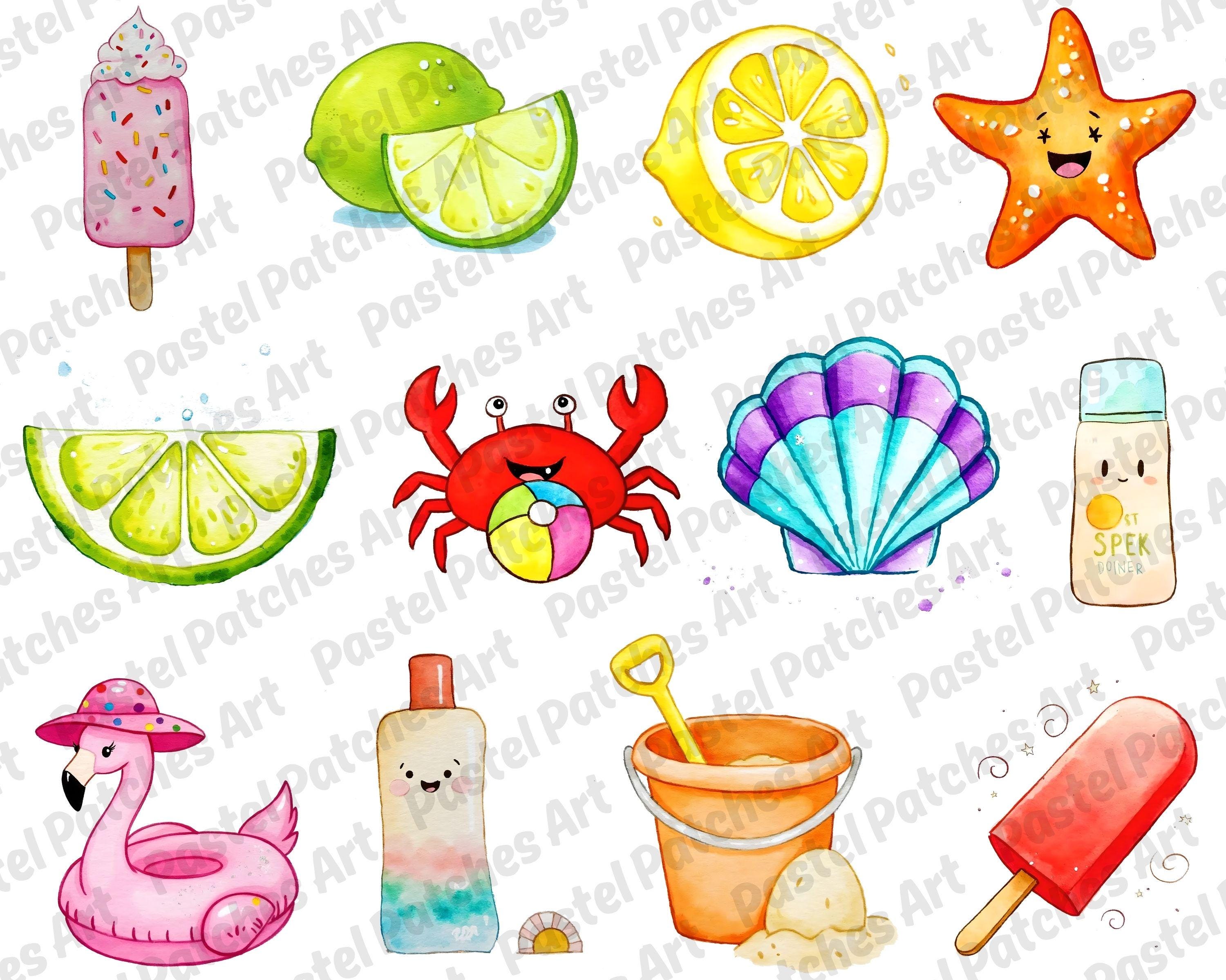 Watercolor Summer Beach Clipart, Pool Party Clipart, Ocean Clipart ...