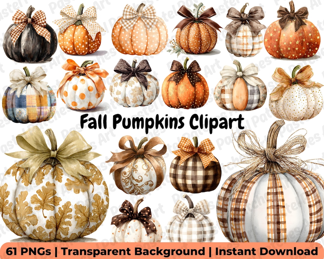 Pumpkin Clipart Bundle, Watercolor Fall PNG, Autumn Sublimation for ...