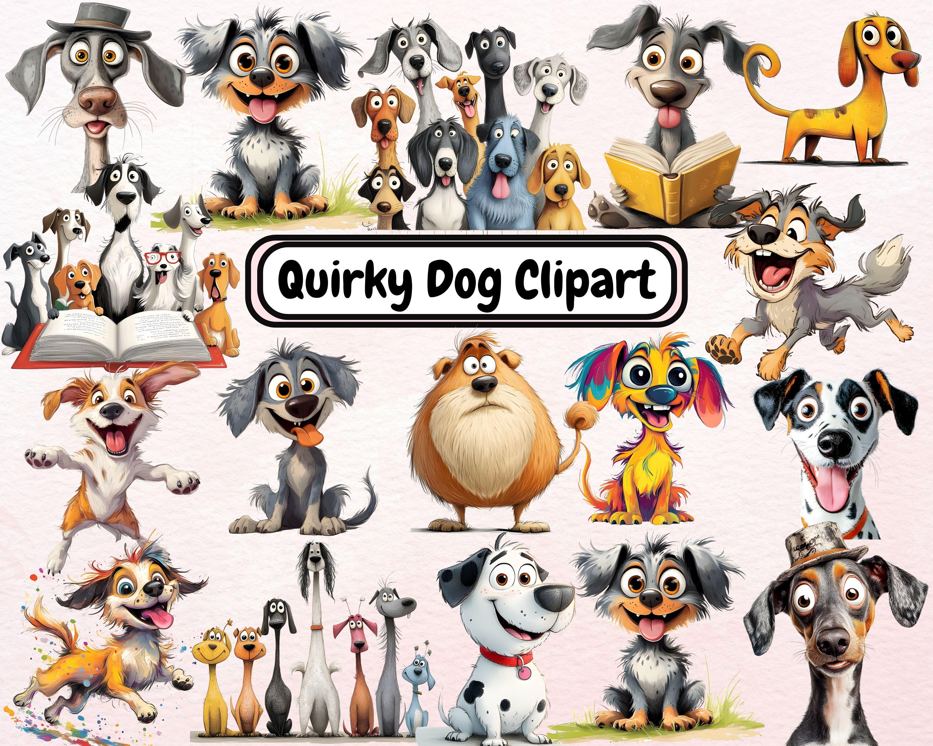 Quirky Dog Clipart PNG Bundle, Funny Pets Dog Clipart, Whimsical Dogs ...