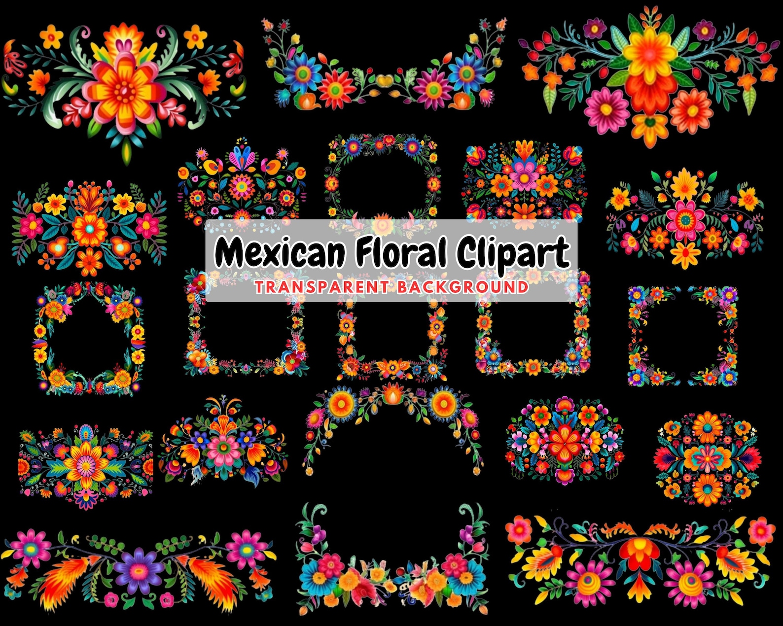 Mexican Fiesta Flowers Clipart, Vibrant Watercolor Otomi Floral ...